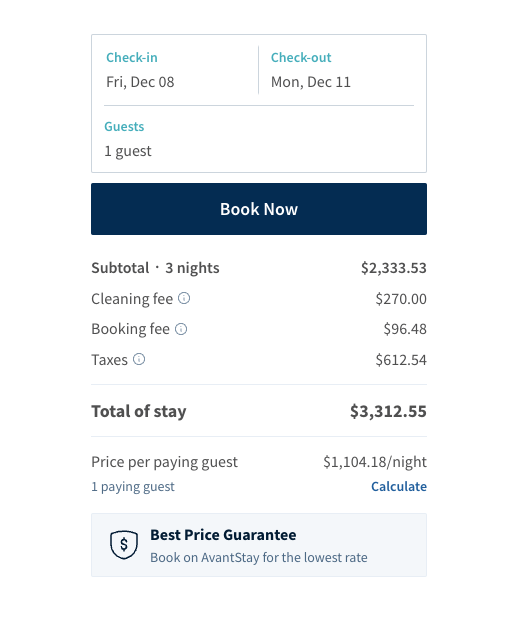 What taxes and fees does AvantStay collect at the time of booking ...